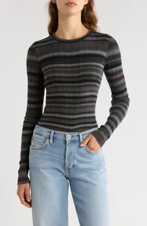 RE/DONE Space Dye Stripe Rib Wool Sweater - Blackcombo