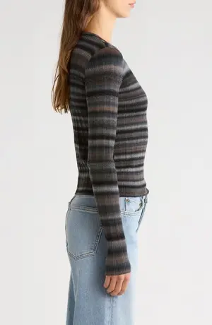 RE/DONE Space Dye Stripe Rib Wool Sweater - Blackcombo
