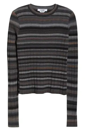 RE/DONE Space Dye Stripe Rib Wool Sweater - Blackcombo