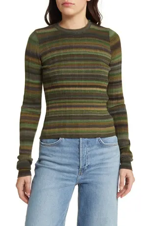 RE/DONE Space Dye Stripe Rib Wool Sweater Green Space Dye