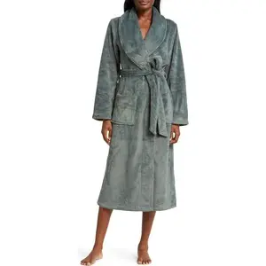 Nordstrom Shawl Collar Plush Longline Robe Green Balsam