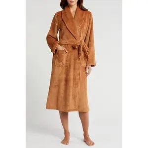 Nordstrom Shawl Collar Plush Longline Robe Tan Thrush