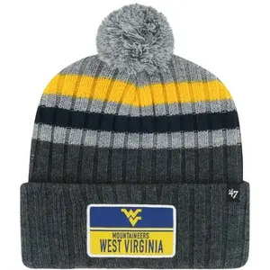'47 47 West Virginia Mountaineers Stack Striped Cuffed Knit Hat With Pom - Charcoal