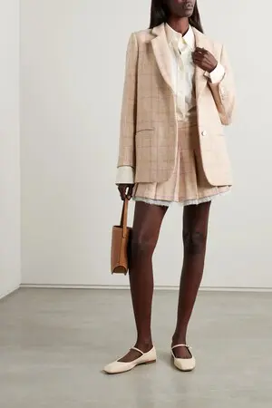 LoveShackFancy Denzel Checked Houndstooth Wool Blazer