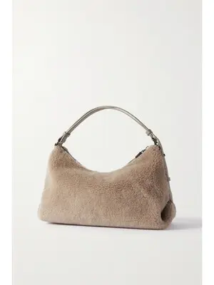 Brunello Cucinelli Large Leather-trimmed Faux Fur Shoulder Bag