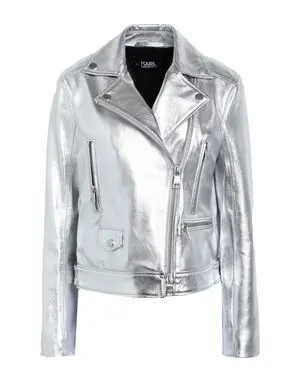 Karl Lagerfeld Lambskin Biker Jacket - Silver
