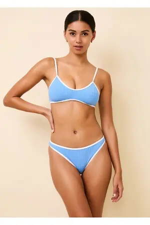 Solid & Striped Rachel Ribbed Bikini Top Marina / Optic White