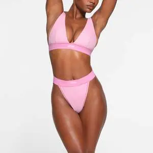 SKIMS Plunge Bralette | White | 2xs | Cotton Rib Bubble Gum