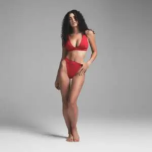 SKIMS Plunge Bralette | White | 2xs | Cotton Rib Cranberry