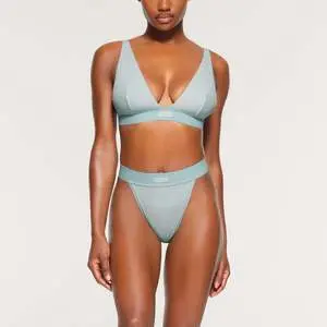SKIMS Plunge Bralette | White | 2xs | Cotton Rib Frost