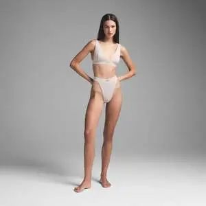 SKIMS Plunge Bralette | White | 2xs | Cotton Rib Heather Oatmeal