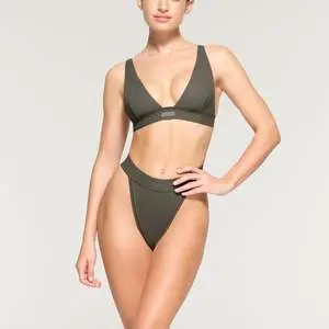 SKIMS Plunge Bralette | White | 2xs | Cotton Rib Juniper