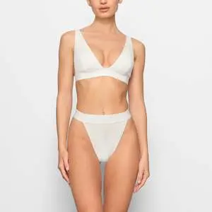SKIMS Plunge Bralette | White | 2xs | Cotton Rib Marble