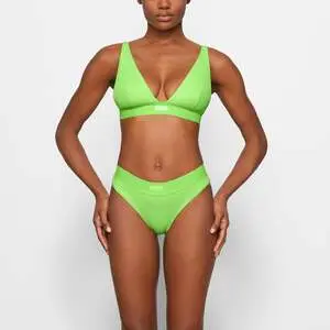 SKIMS Plunge Bralette | White | 2xs | Cotton Rib Neon Green