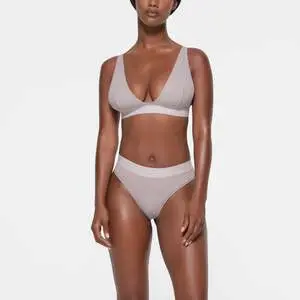SKIMS Plunge Bralette | White | 2xs | Cotton Rib Oyster