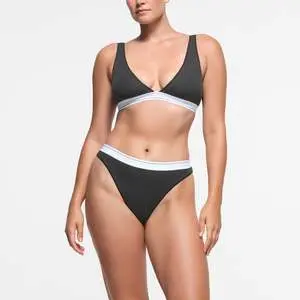 SKIMS Plunge Bralette | White | 2xs | Cotton Rib Soot Stripe