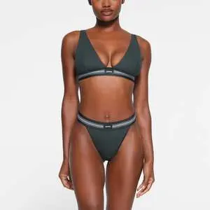 SKIMS Plunge Bralette | White | 2xs | Cotton Rib Spruce Multi