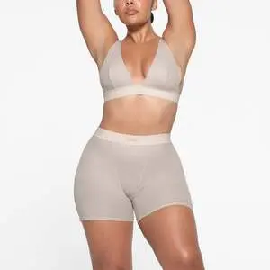 SKIMS Plunge Bralette | White | 2xs | Cotton Rib Stone