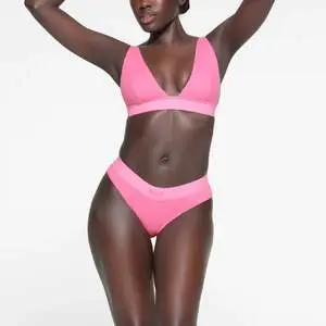 SKIMS Plunge Bralette | White | 2xs | Cotton Rib Sugar Pink