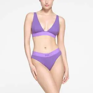 SKIMS Plunge Bralette | White | 2xs | Cotton Rib Ultra Violet