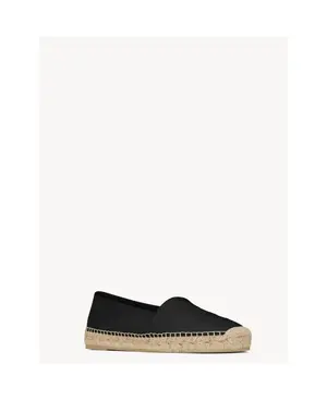 Saint Laurent Monogram Flat Espadrilles In Lambskin - Black