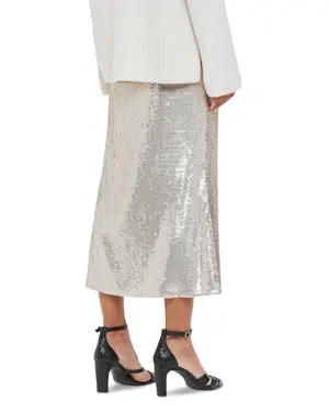 Whistles Seamed Sequin Midi Skirt - Silver