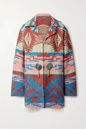 FORTELA Faryn Fringed Embellished Cotton-jacquard Jacket - Blue