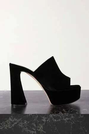 GIANVITO ROSSI Holly 120 Velvet Platform Mules - Black