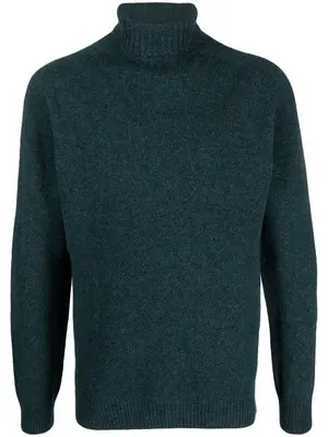 Sunspel Lambswool Roll Neck Jumper - Green