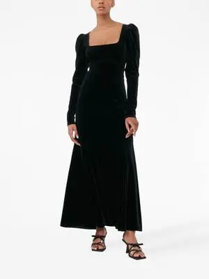 GANNI Square-neck Velvet Maxi Dress