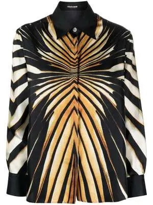 Roberto Cavalli Abstract-pattern Print Silk Shirt - Black
