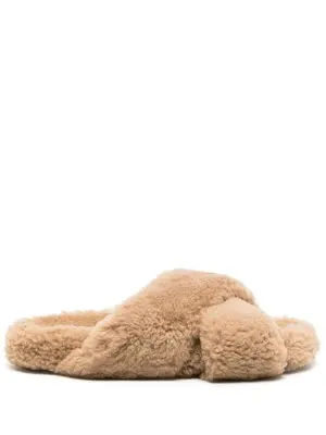 YVES SALOMON Crossover-Strap Shearling Slippers