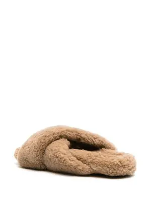 YVES SALOMON Crossover-strap Shearling Slippers - Neutrals
