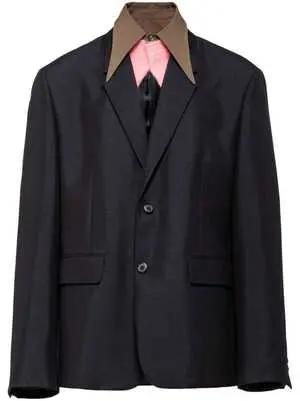 Prada Detachable-collar Wool Blazer - Blue