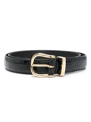 NILI LOTAN Nili Lotan Crocodile-Effect Leather Belt Black