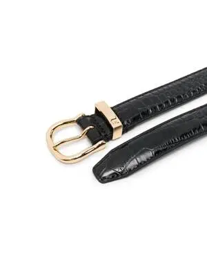 NILI LOTAN Crocodile-effect Leather Belt - Black