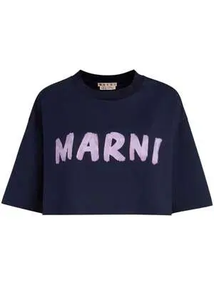 Marni Logo-print Cropped Cotton T-shirt - Blue