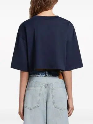 Marni Logo-print Cropped Cotton T-shirt - Blue