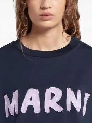 Marni Logo-print Cropped Cotton T-shirt - Blue