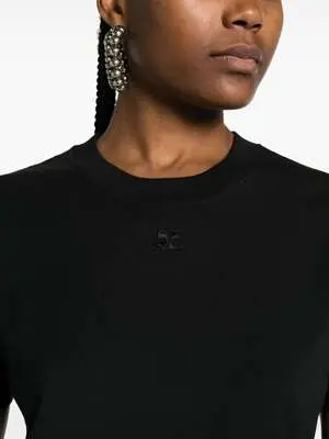 COURREGES Logo-embroidered T-shirt - Black