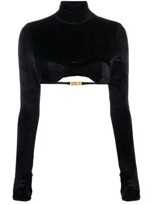 Gcds Velvet-finish High-neck Top - Black
