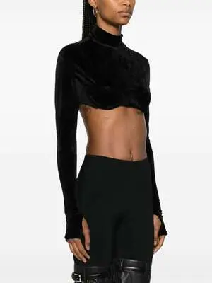 Gcds Velvet-finish High-neck Top - Black