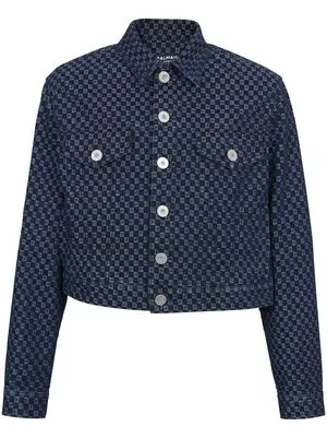 Balmain Monogram-jacquard Denim Jacket - Blue