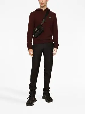 Dolce & Gabbana Logo-plaque Knitted Hoodie - Brown