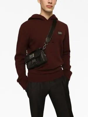 Dolce & Gabbana Logo-plaque Knitted Hoodie - Brown