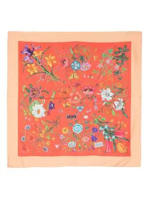 Gucci Floral-print Silk Scarf - Orange