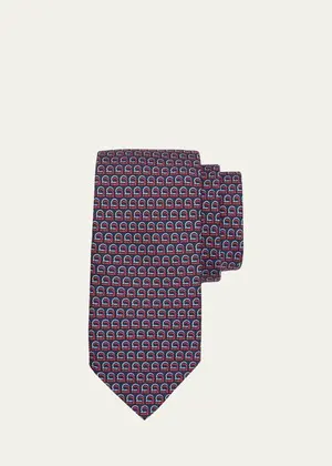 FERRAGAMO Ferragamo Interwoven Gancini-Print Silk Tie Fmariner