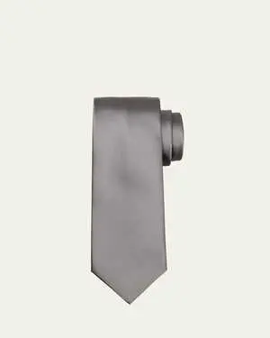 FERRAGAMO Ferragamo Solid Silk Neck Tie Grey