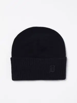 DONDUP Wool Beanie With Cuff And Contrast Logo Blue