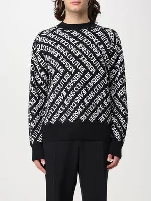 Versace Sweater With All-over Logo Print - Black